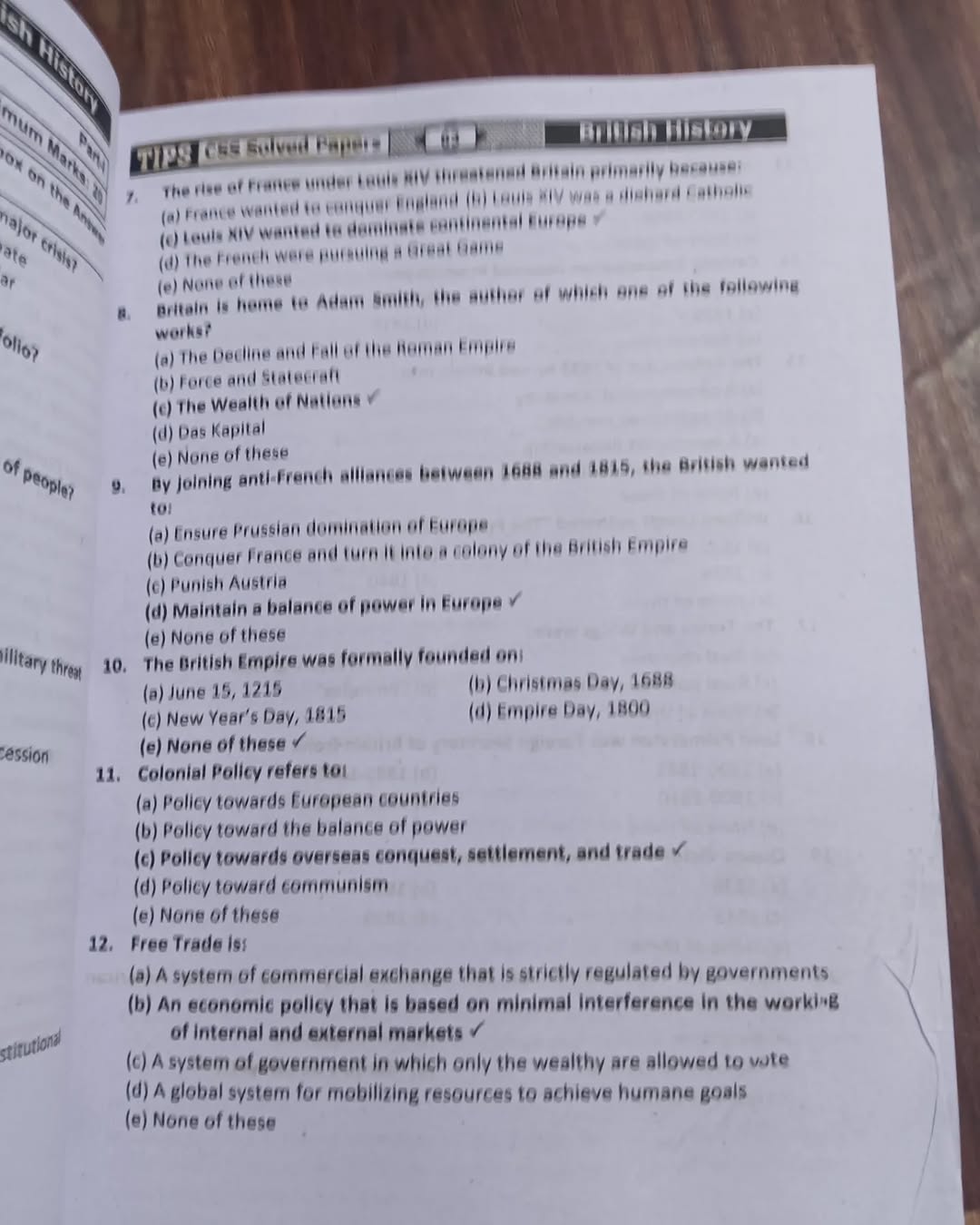 TIPS CSS Solved Past Papers: British History 2016-2024 - BookDeals.Pk